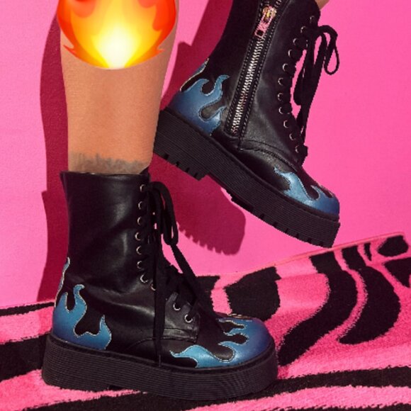 Current Mood | Shoes | Dolls Kill Current Mood Black And Teal Blue Flames Hot As Ice Combat ...